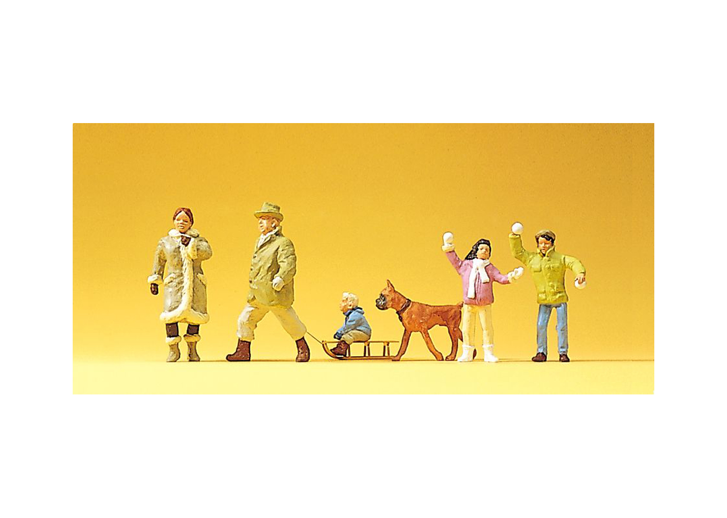 Preiser 10310 Familie Krause im Winter mit Hund, Schlitten