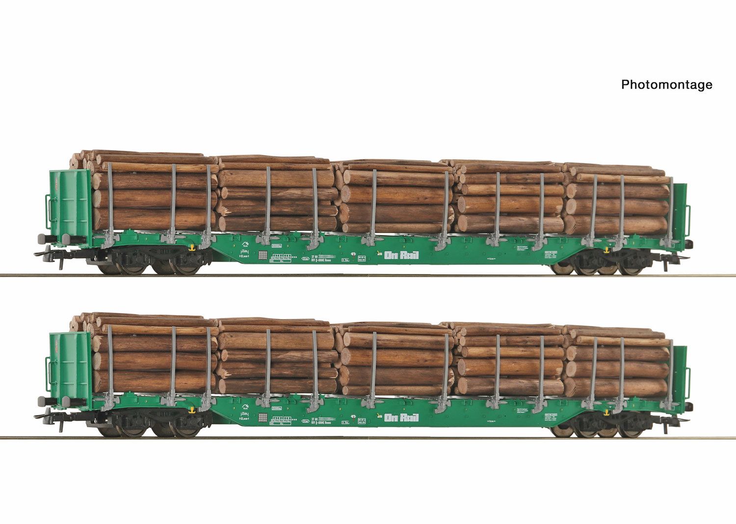 Roco 6600319 OnRail 2-tlg. Set: Holz Rungenwagen grün